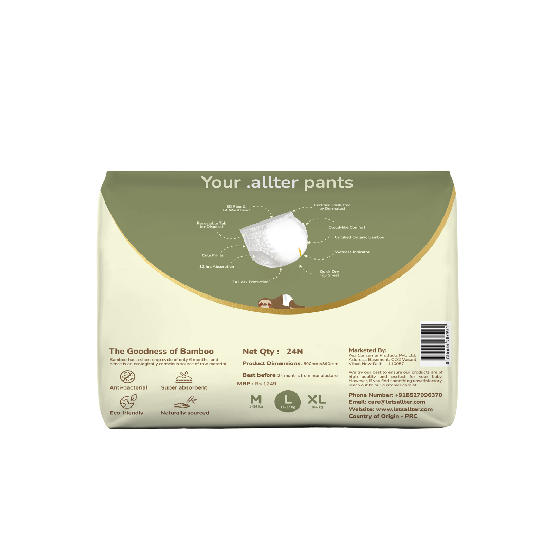 Organic Bamboo Diaper Pants- Large Size (13-17kgs)